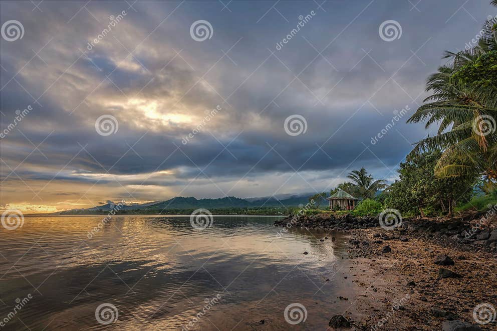 Sunrise in Samoa stock photo. Image of rocks, ocean, coast - 49681972
