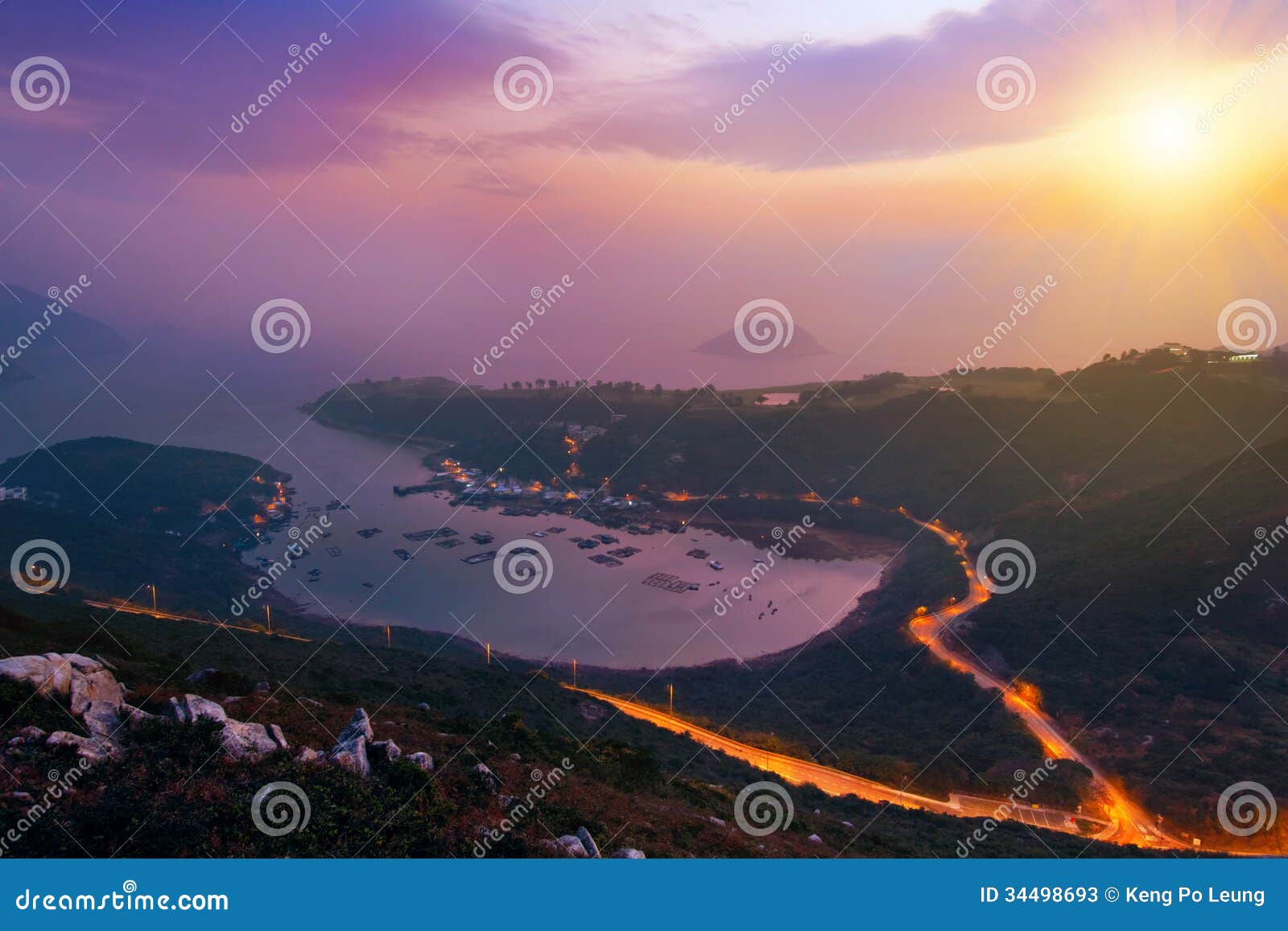 Sunrise in Sea and Mountain Stock Image - Image of lake, ocean: 34498693