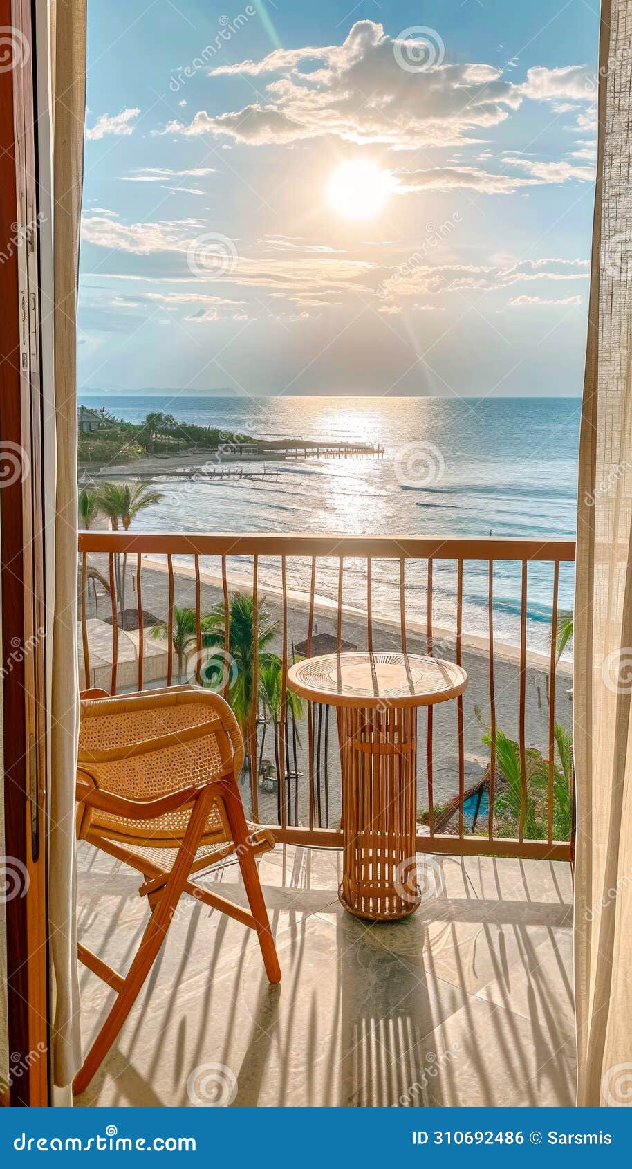 Sunrise Sea View from Balcony Stock Illustration - Illustration of ...