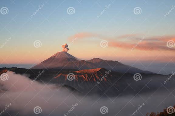 Sunrise at Semeru Volcano on Java, Indonesia Stock Photo - Image of ...