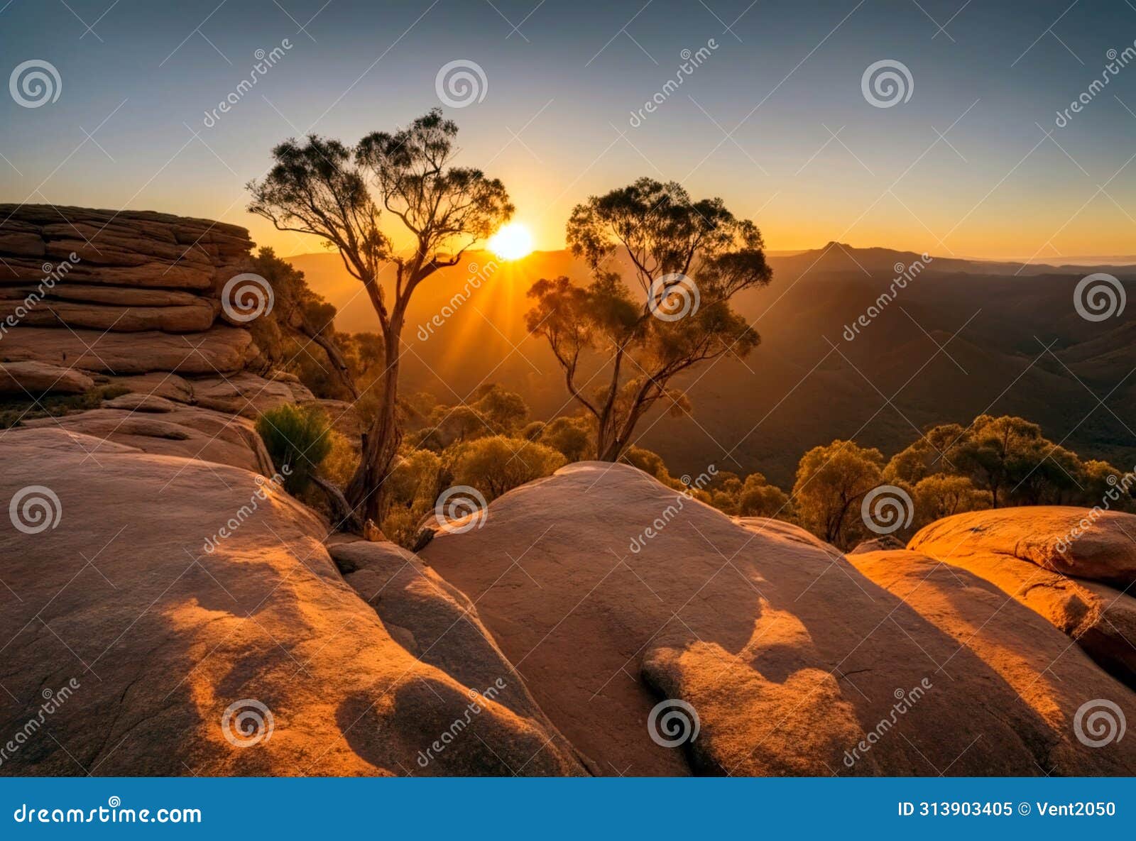 Sunrise Serenity: Daybreak Over the Rugged Outback Stock Illustration ...