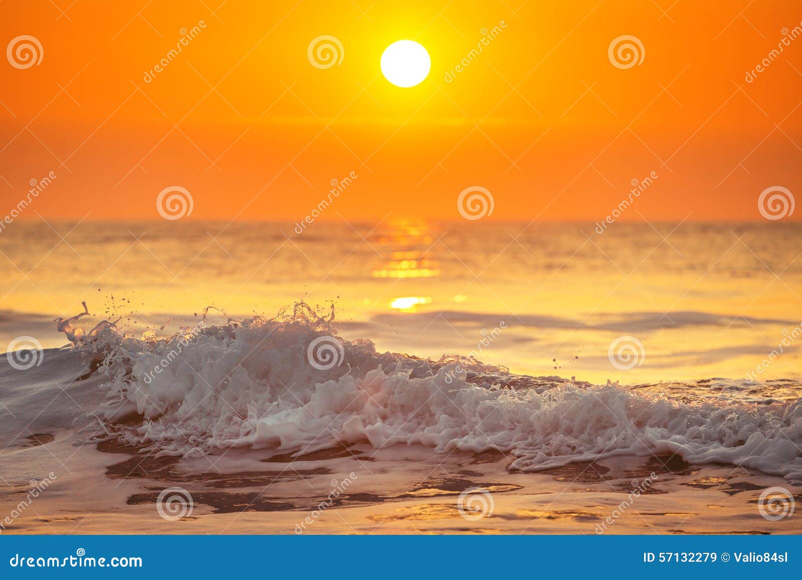 Sunrise and Shining Waves in Ocean Stock Image - Image of gold ...