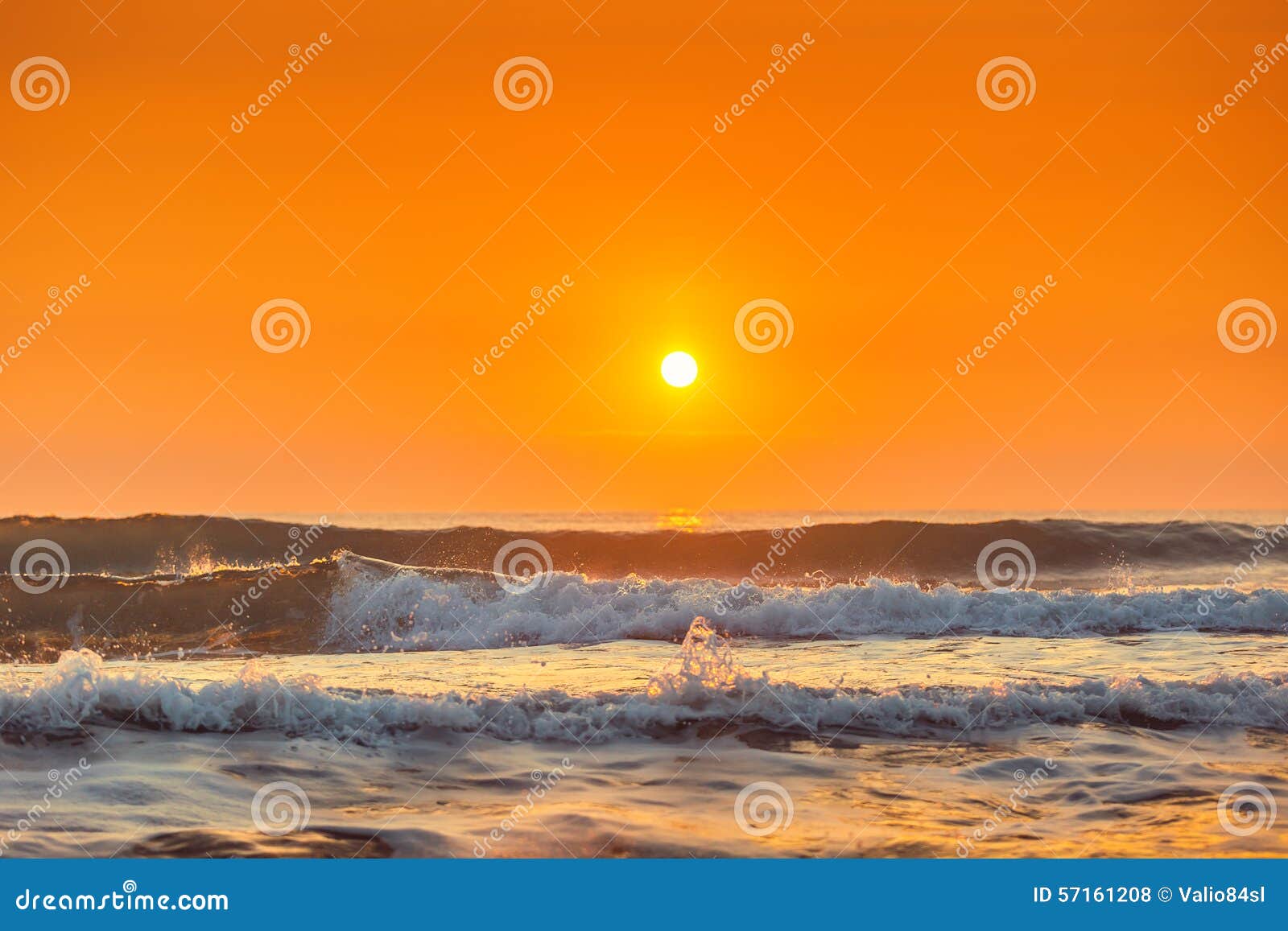 Sunrise and Shining Waves in Ocean Stock Photo - Image of summer ...