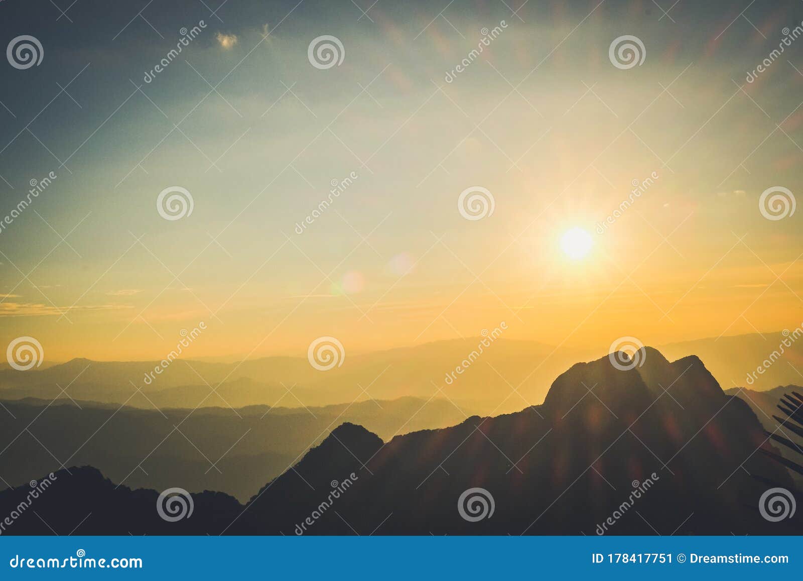 Sunrise Sky Backlit with Big Mountain Stock Image - Image of city ...