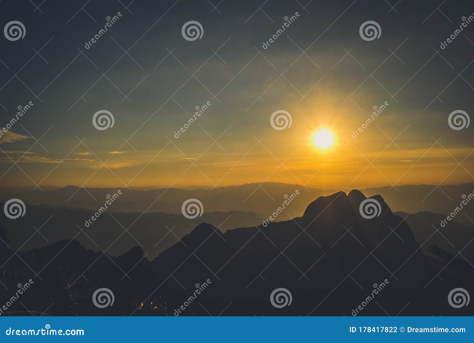 Sunrise Sky Backlit with Big Mountain Stock Photo - Image of landscape ...