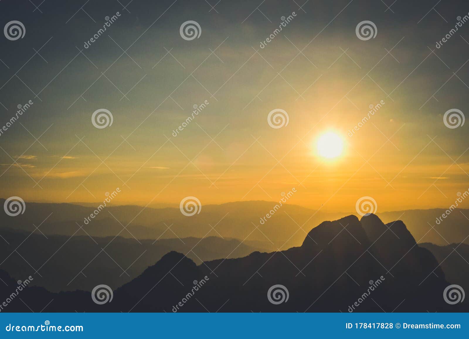 Sunrise Sky Backlit with Big Mountain Stock Photo - Image of godzilla ...