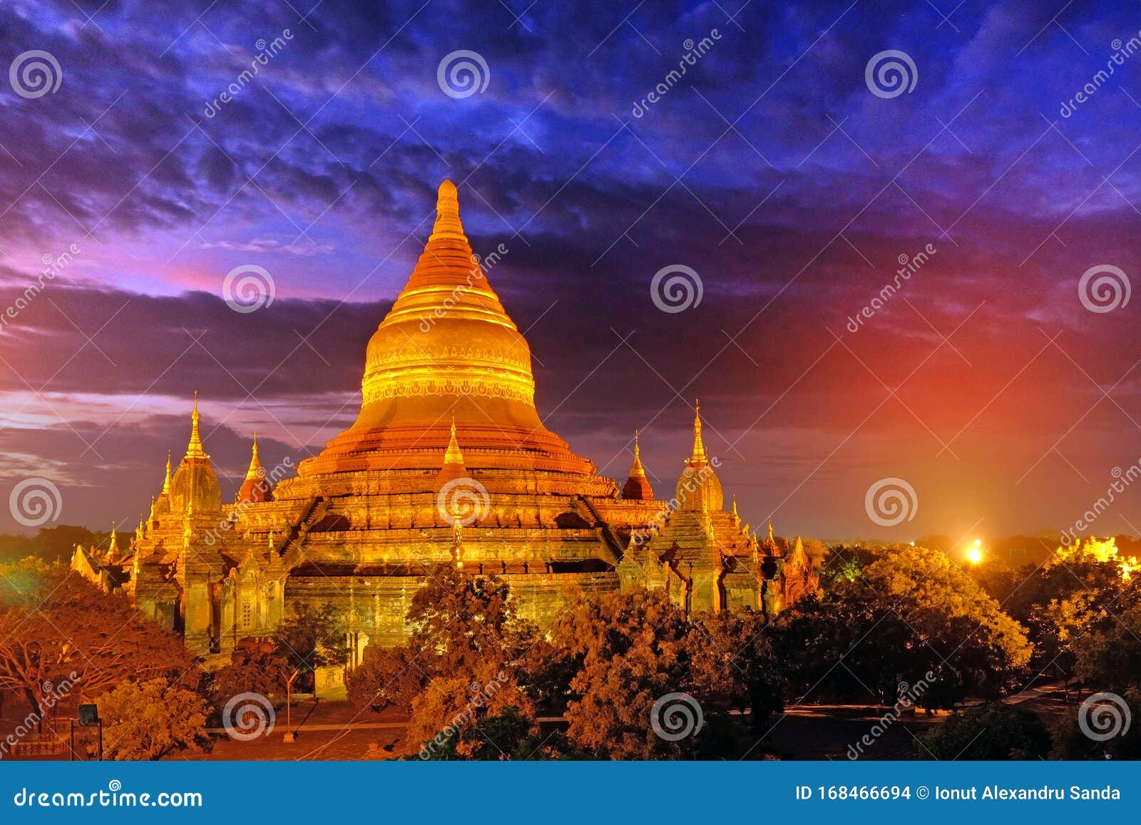 Dramatic Sunrise Sky Above Temples Surrounded by Vegetation in Old ...