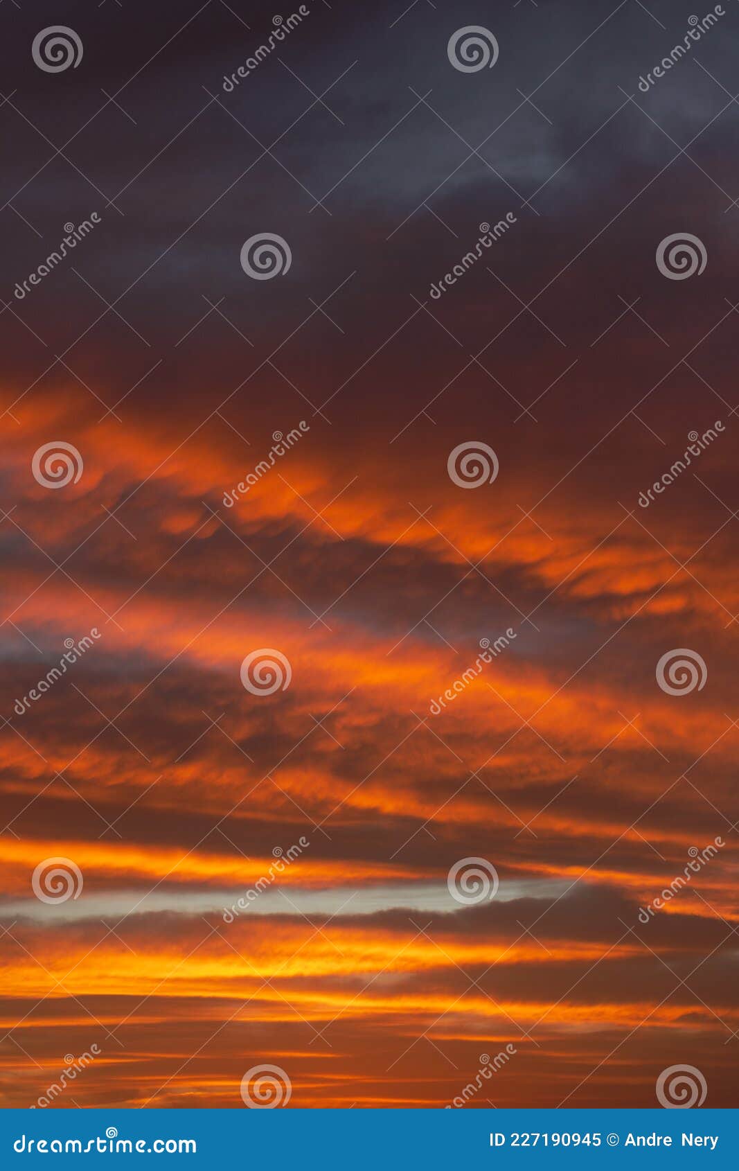Sunrise Sky with Red Color Fire on a Cloudy Winter Day. Space for Text ...