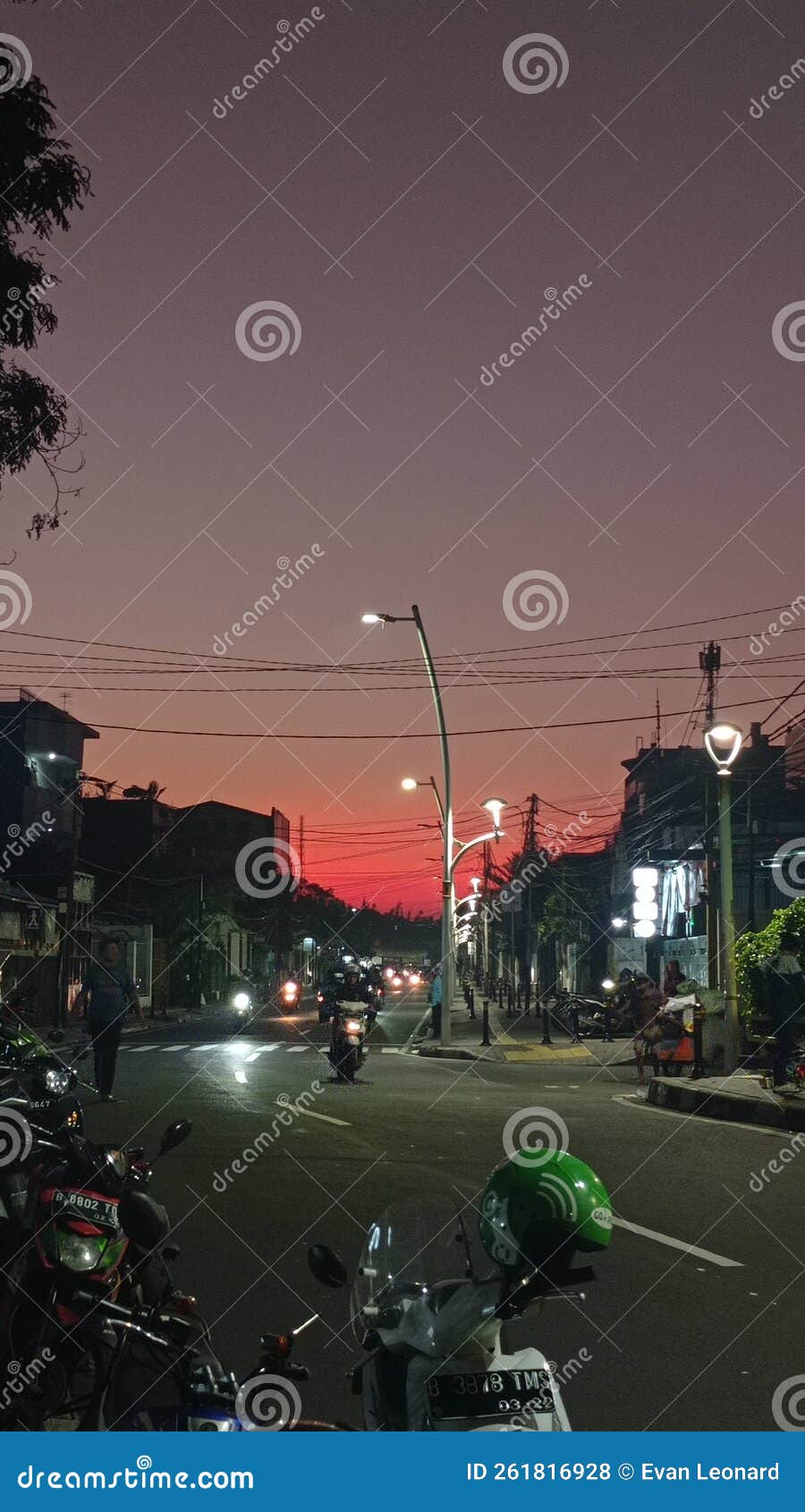 Sunrise on the street editorial stock photo. Image of evening - 261816928