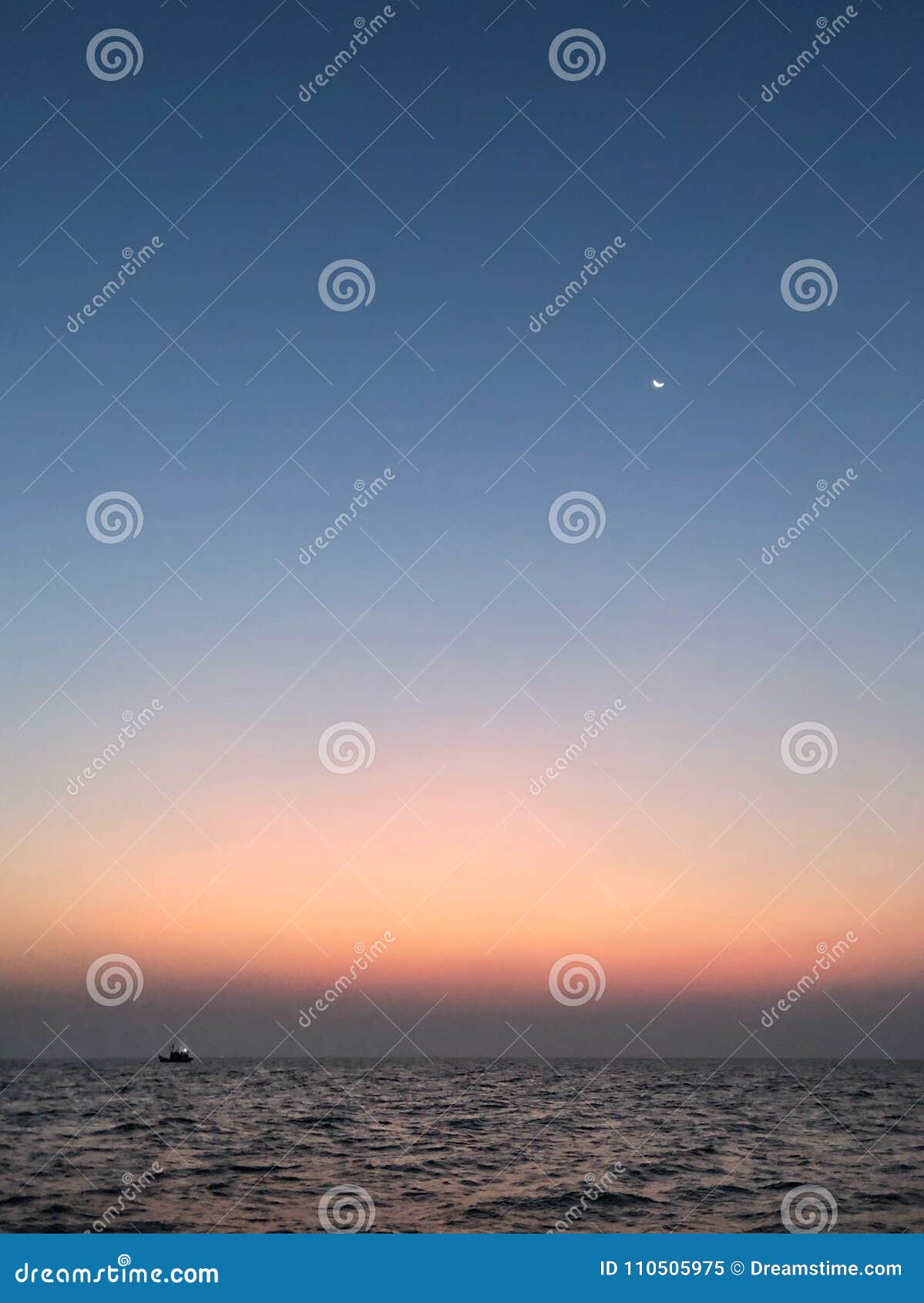 Sunrise stock image. Image of boat, middle, moon, sunrise - 110505975