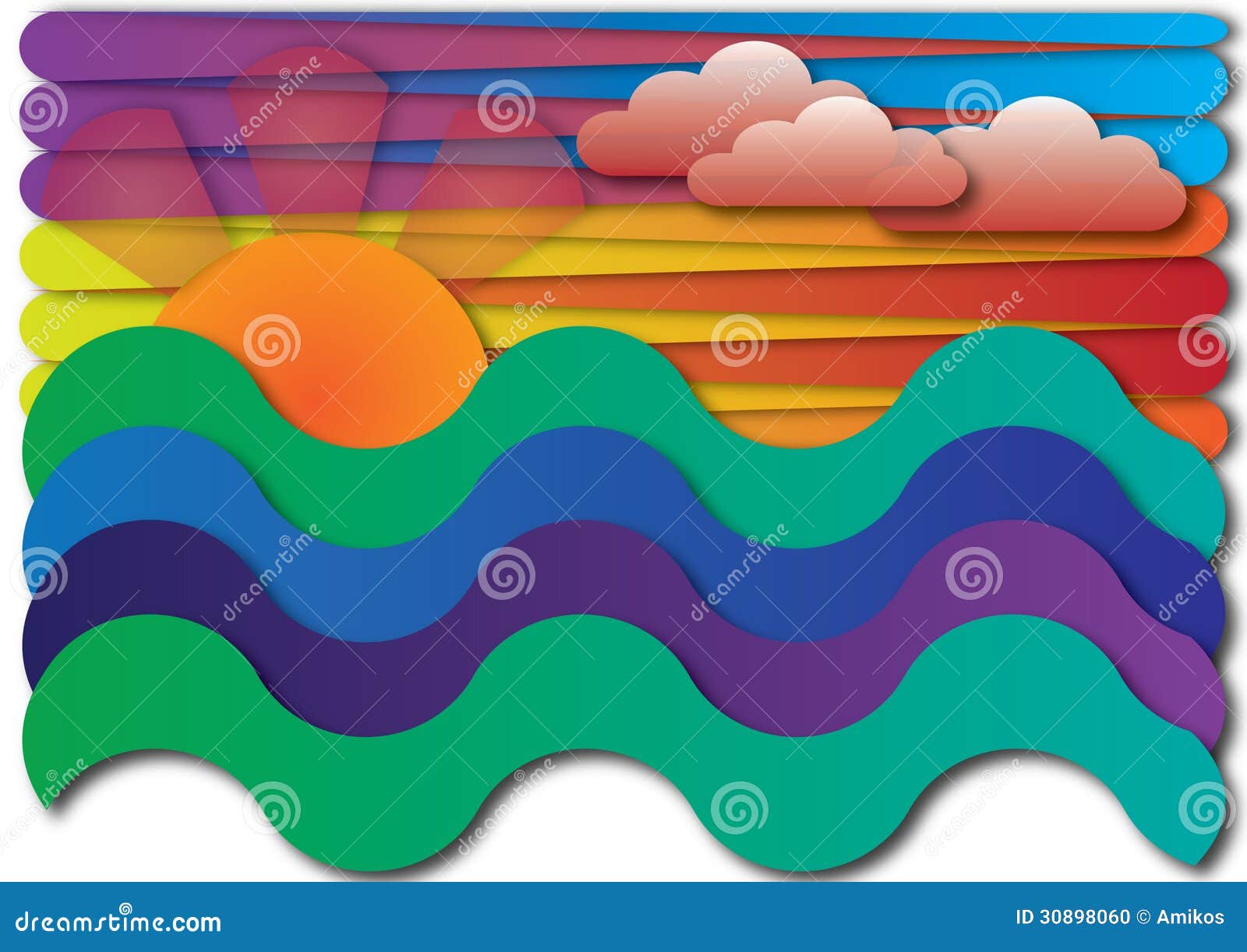 Sunrise sunset stock illustration. Illustration of waves - 30898060