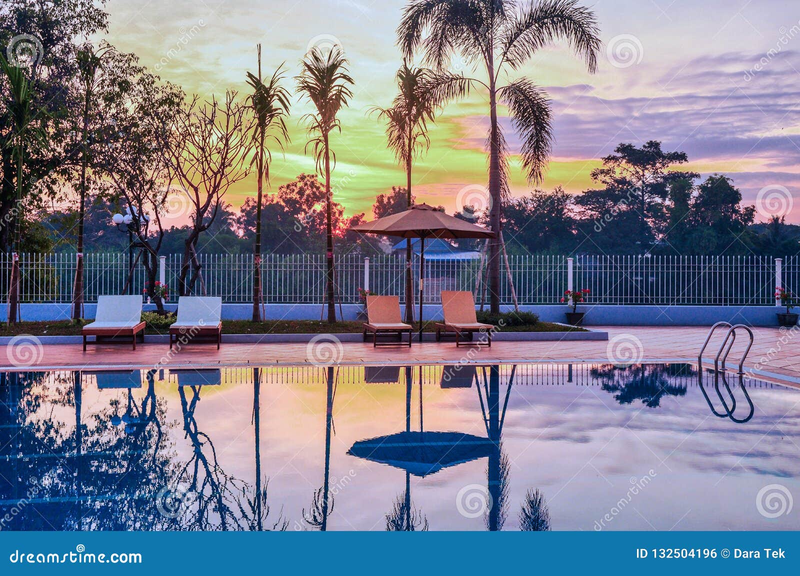 Sunrise at Swimming Pool stock photo. Image of travel - 132504196
