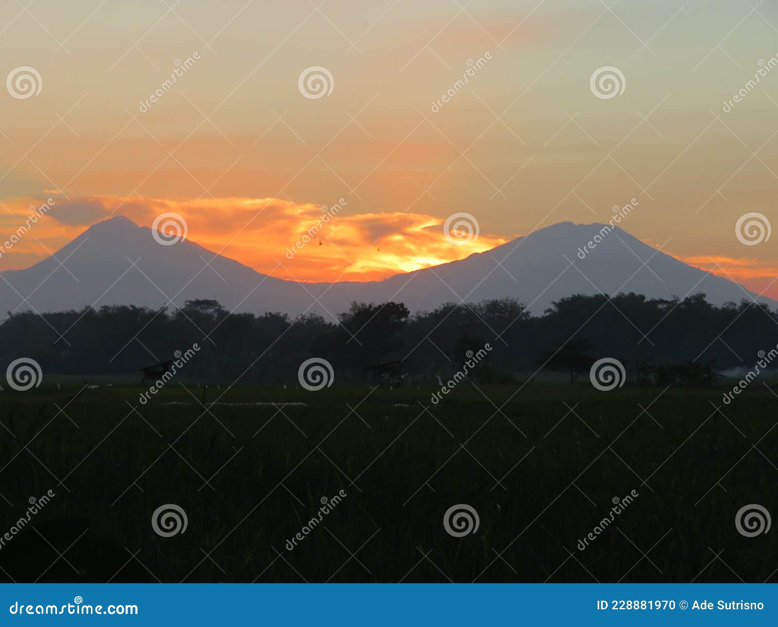 Sunrise between Two Mountain in Java Stock Photo - Image of evening ...