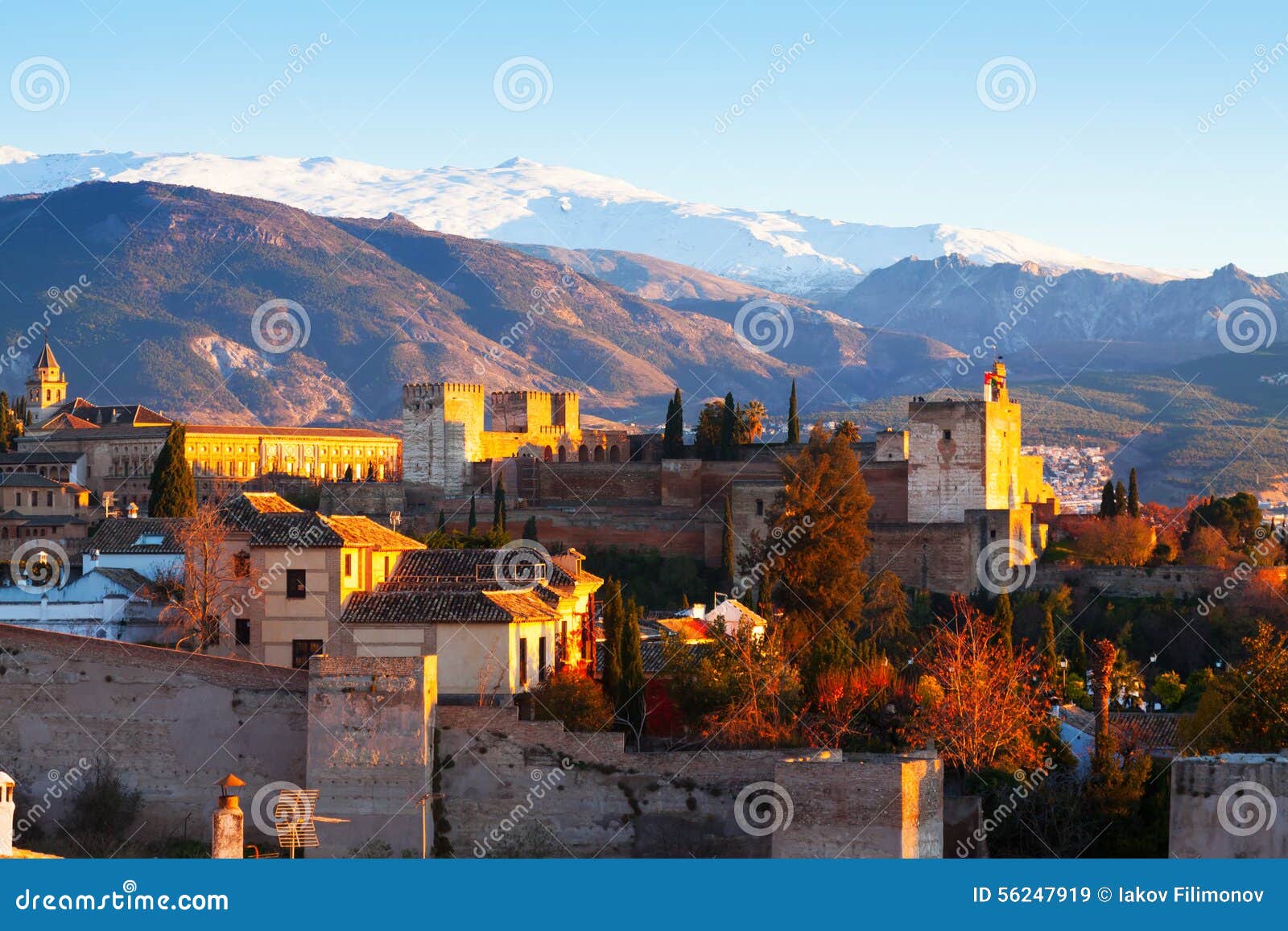 Sunrise View of Alhambra with Sierra Nevada Stock Image - Image of ...