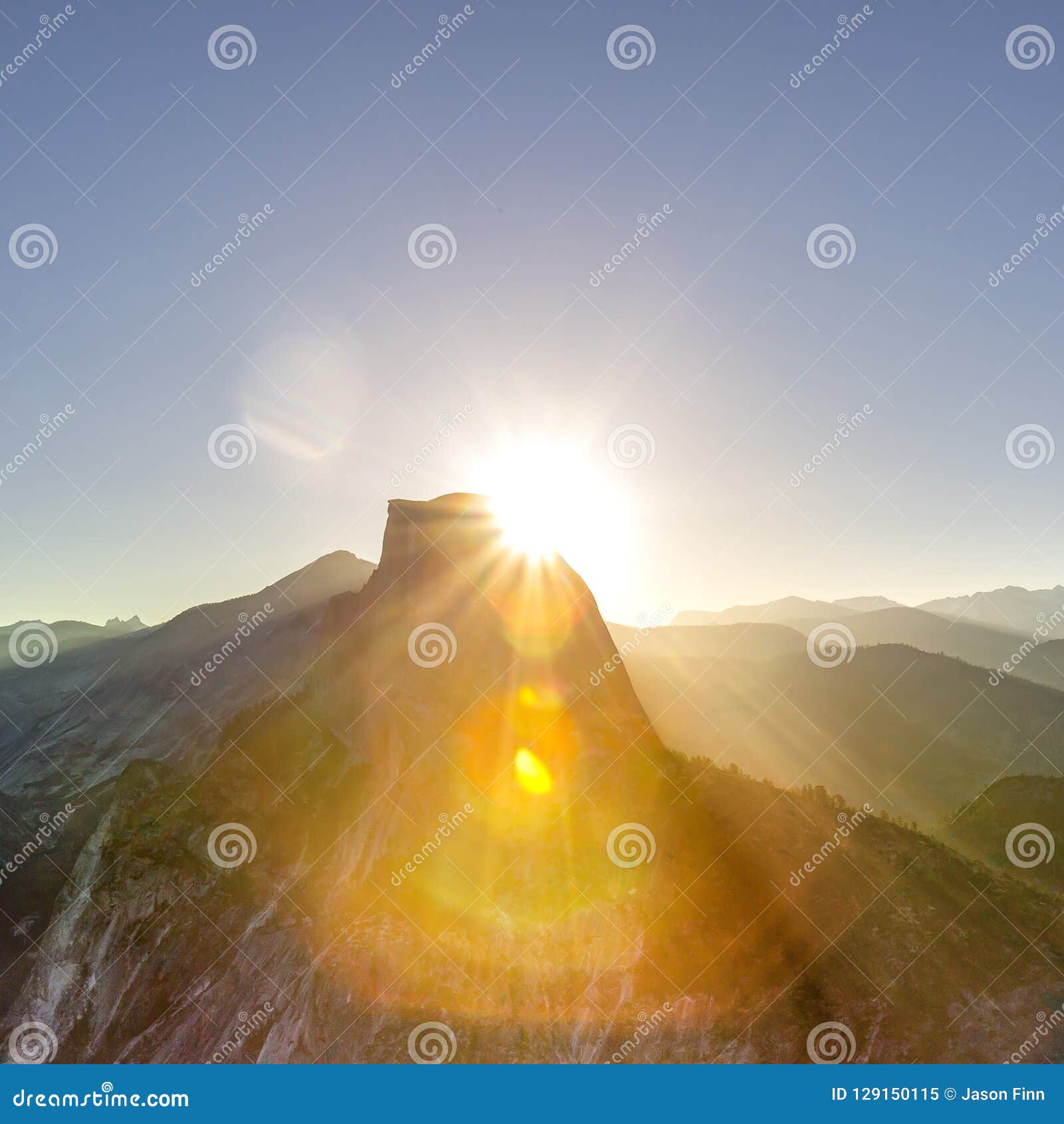 Sunrise View of Half Dome with Lens Flare Stock Image - Image of scenic ...