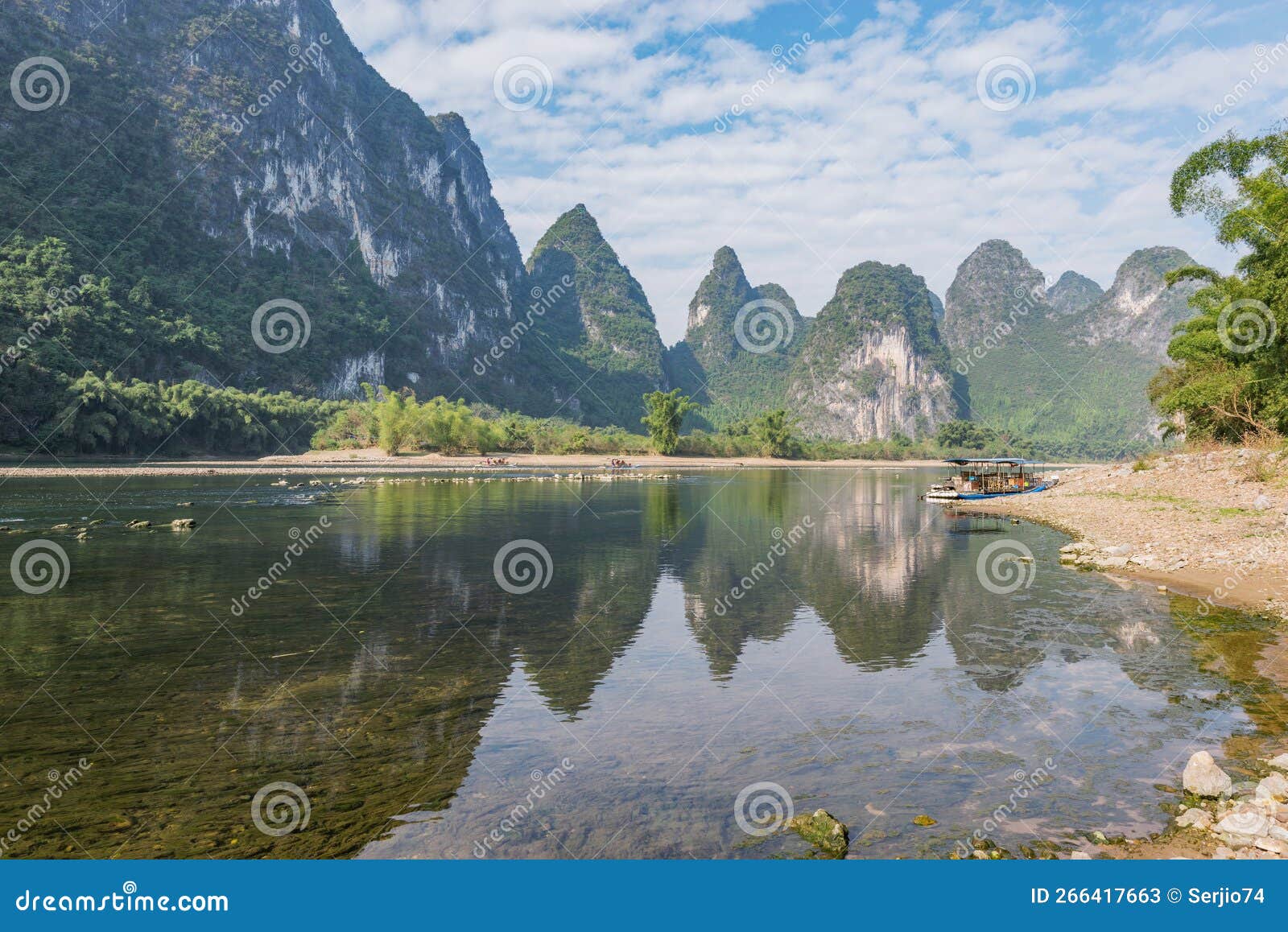 Sunrise View of Li River by Xingping Stock Image - Image of evergreen ...