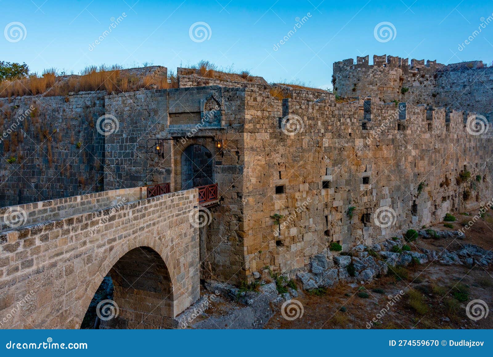 Sunrise View of the Saint Athanasios Gate of Rhodes in Greece Stock ...