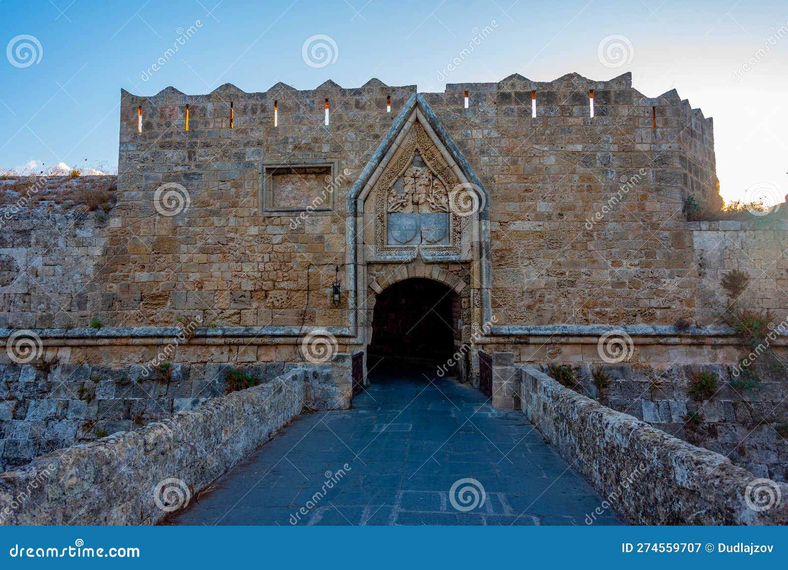 Sunrise View of the Saint Athanasios Gate of Rhodes in Greece Stock ...