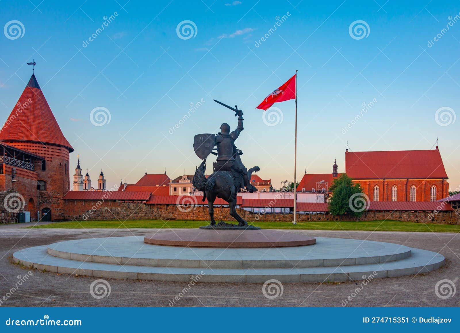 Sunrise View of Vytis Monument and the Castle in Kaunas, Lithuan ...