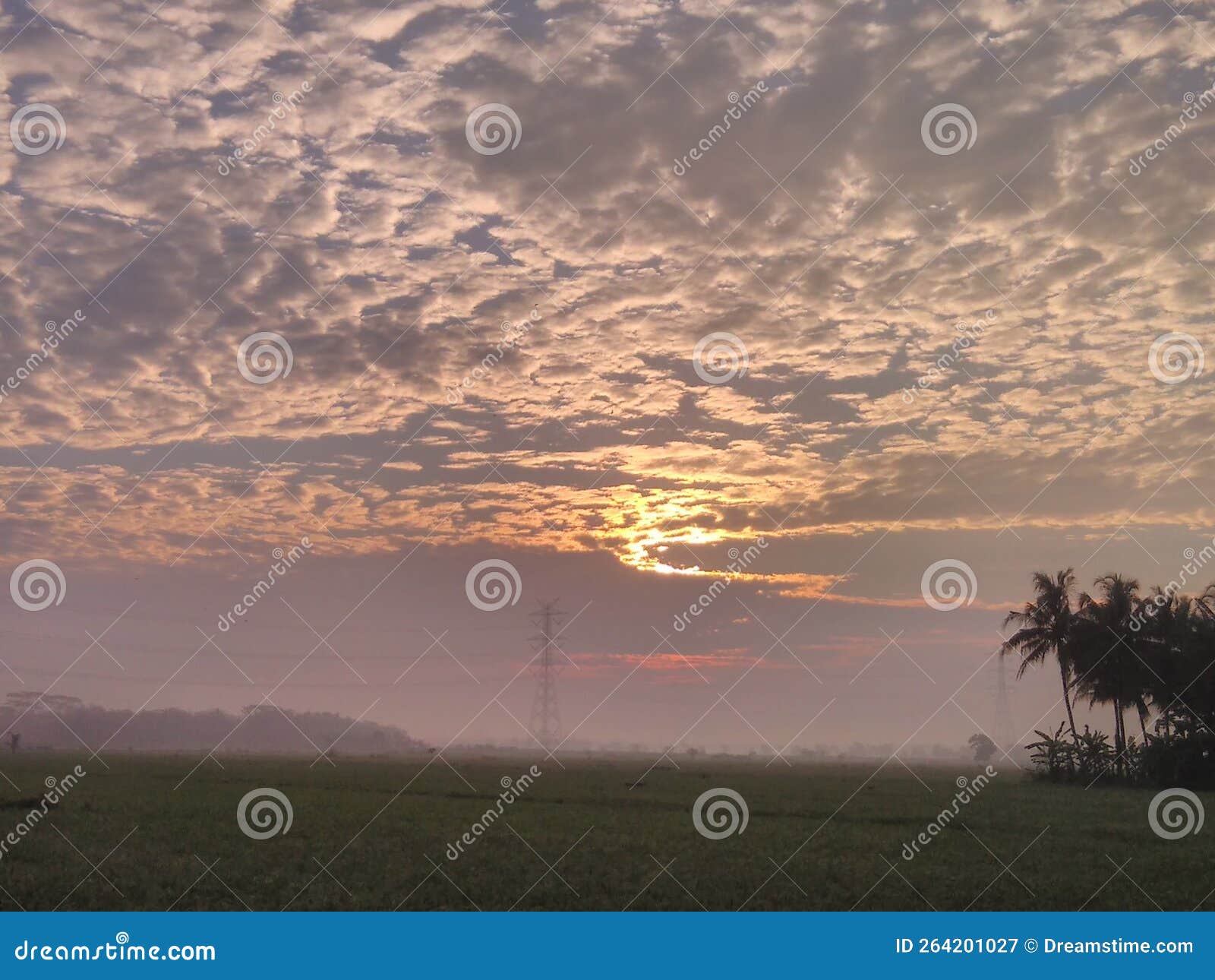 Sunrise in the village stock image. Image of clouds - 264201027
