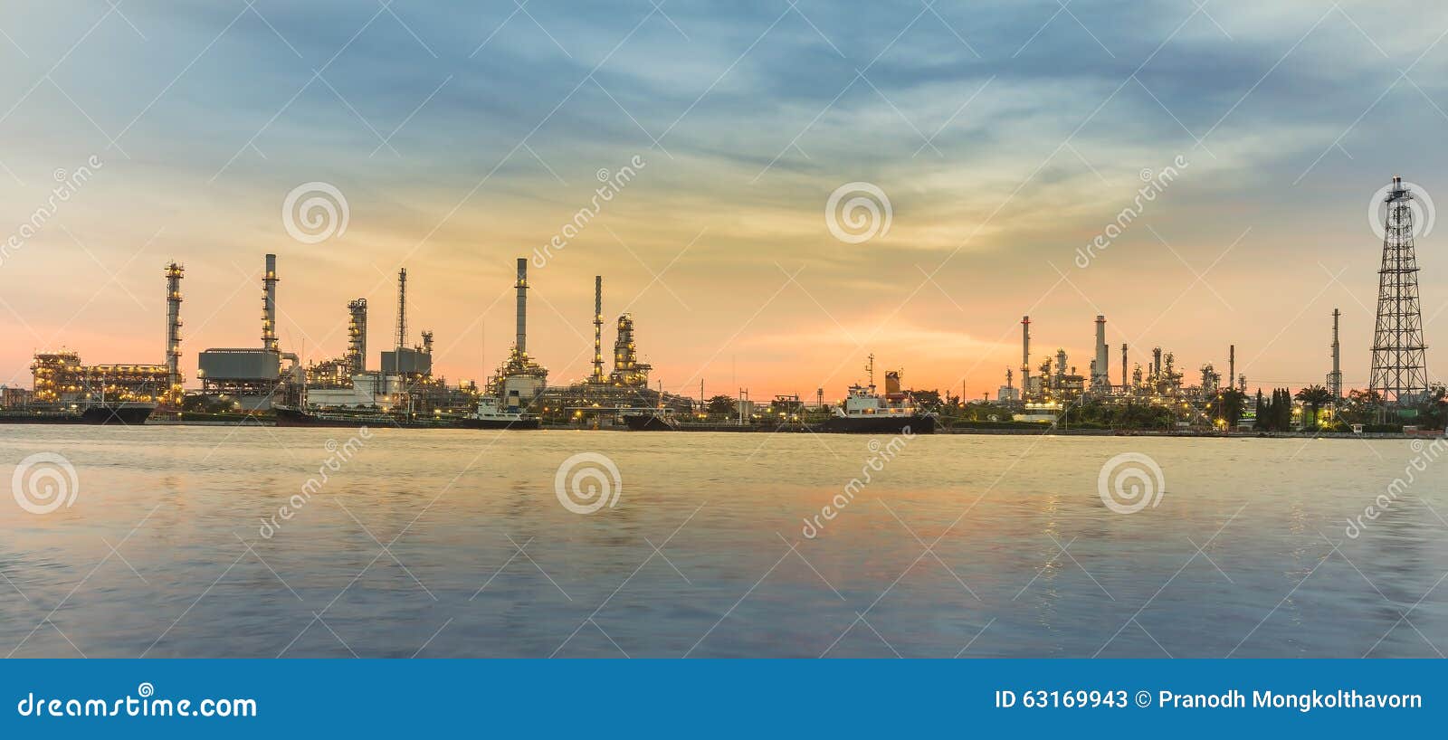 Sunrise Waterfront of Old Refinery and Tower Stock Image - Image of ...