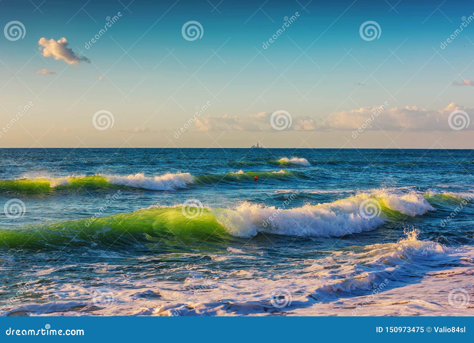 Beautiful Green Sunrise Wave and Beach Stock Image - Image of color ...
