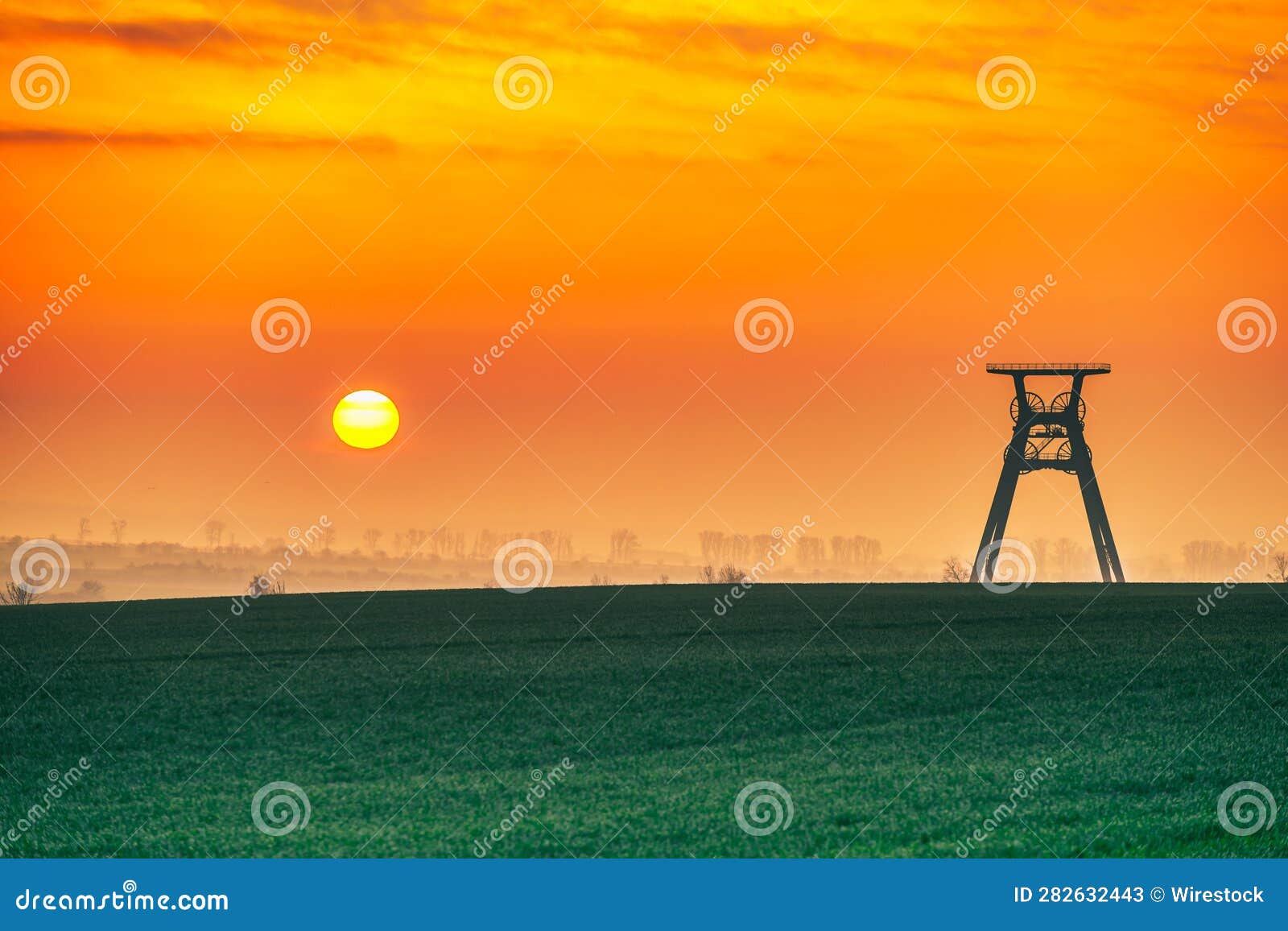 Sunrise at the Winding Tower Stock Image - Image of mining, cone: 282632443