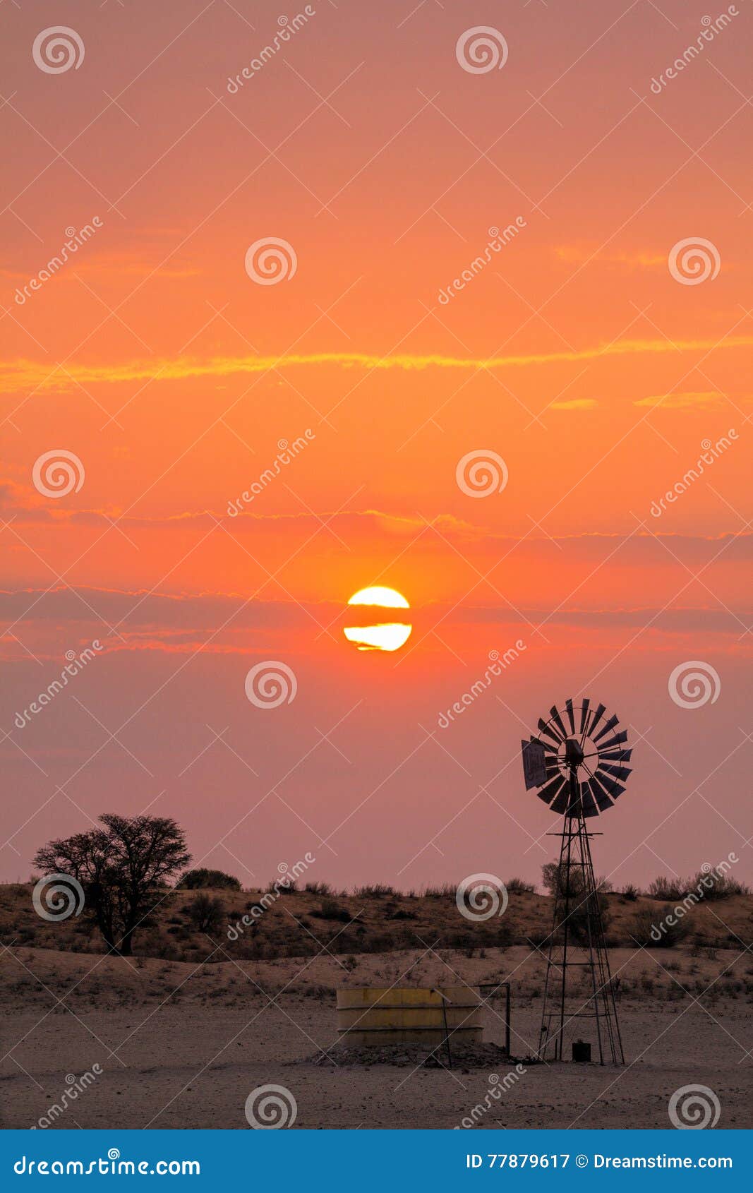 Sunrise windmill stock image. Image of kgalagadi, windmill - 77879617