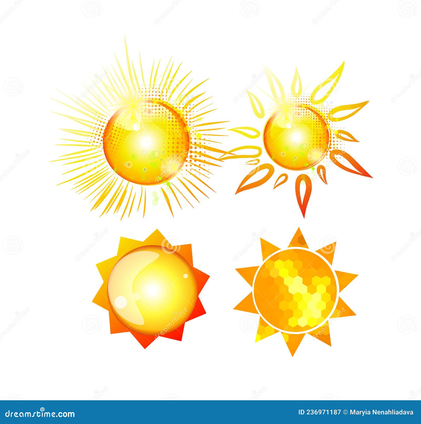 Suns. Elements for Design. Set of Beautiful Sun. Vector Illustration ...