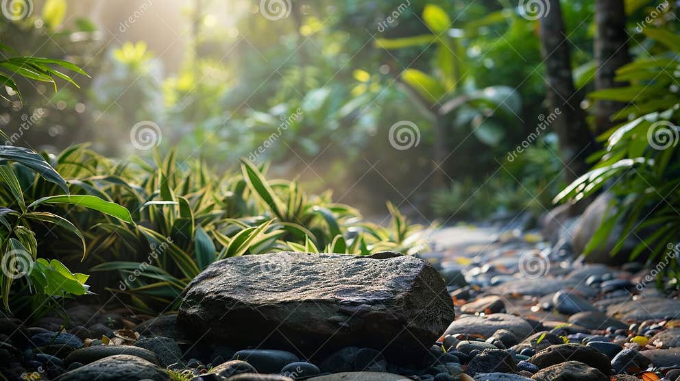 The Suns Rays Illuminate a Rock in the Jungle Environment Stock Photo ...