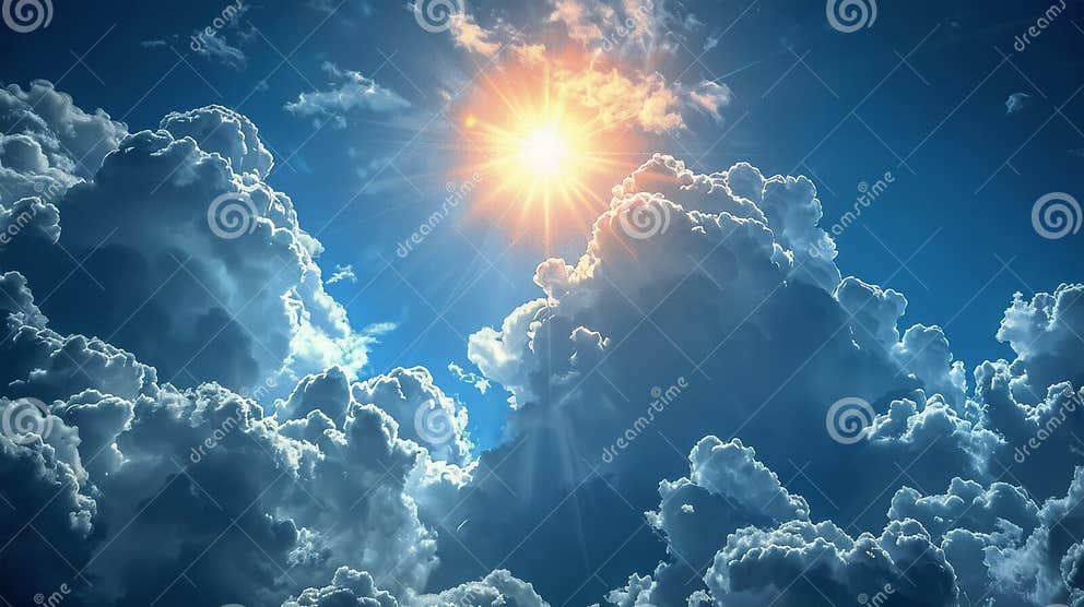 Sun Shining through Clouds in Sky Stock Image - Image of rays, horizon ...