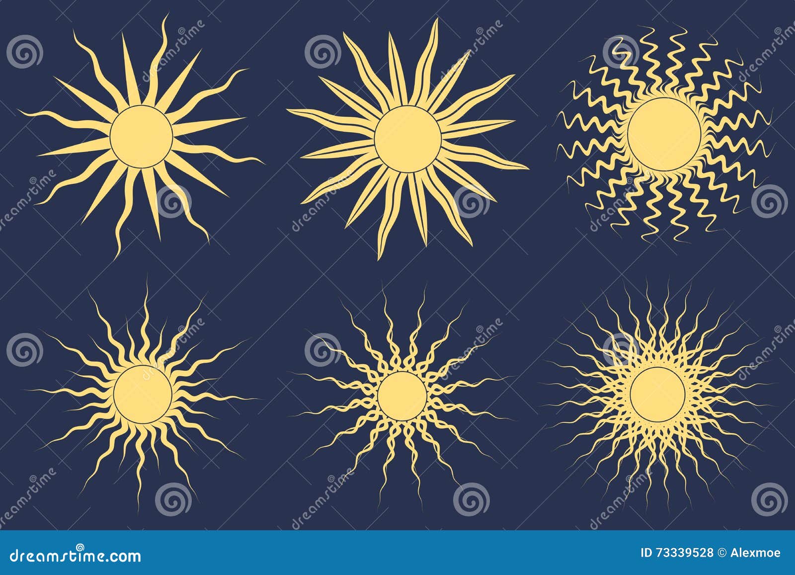 Suns with Symbolic Rays. stock vector. Illustration of bask - 73339528