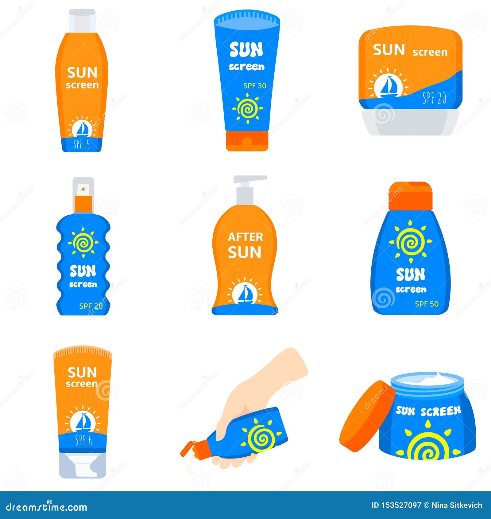 Sunscreen Icons Set, Flat Style Stock Vector - Illustration of sign ...