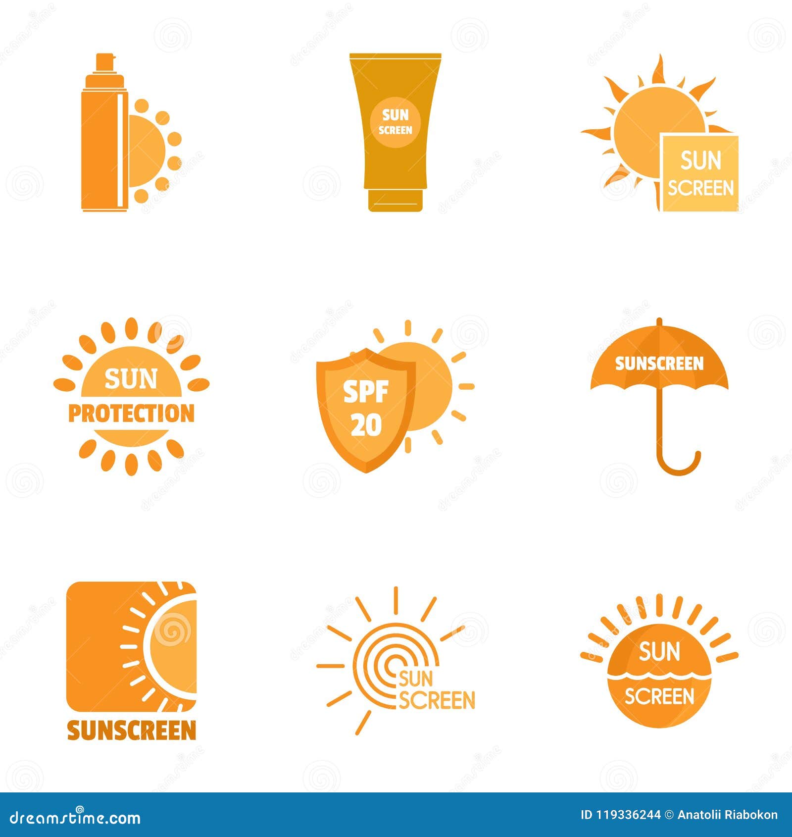 Sunscreen Icons Set, Simple Style Stock Vector - Illustration of bottle ...