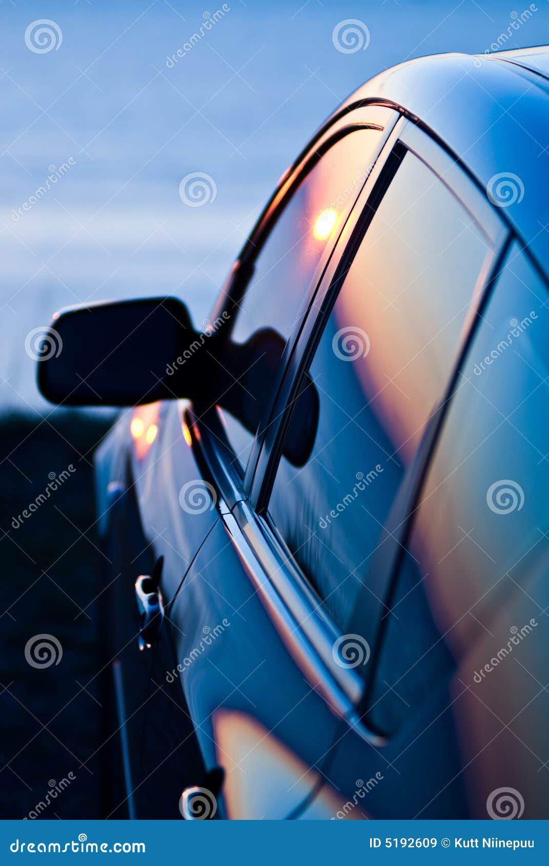 Sunse reflected in car stock image. Image of blueish, night - 5192609