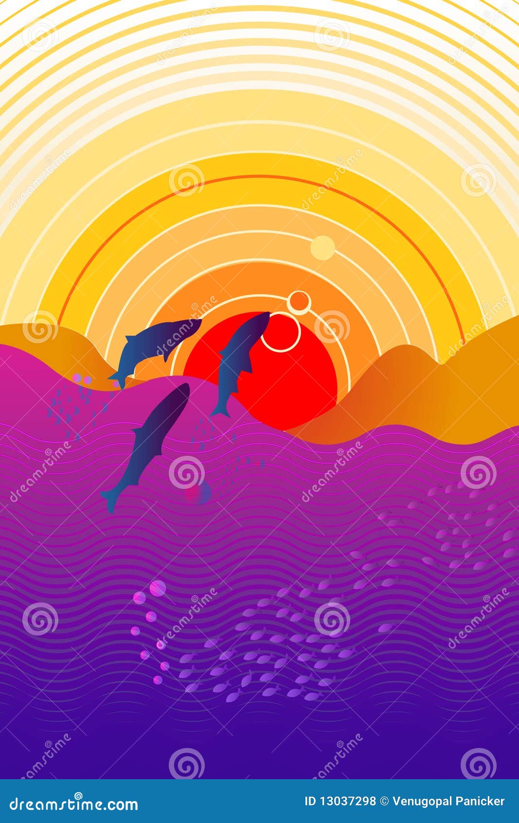 Sunset stock vector. Illustration of dolphin, sunset - 13037298
