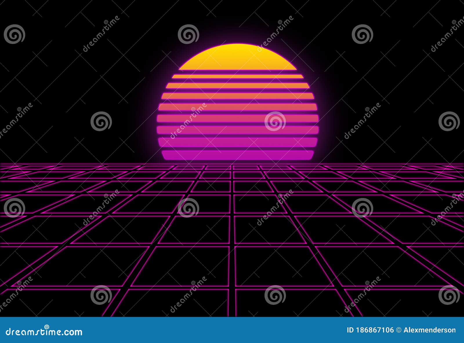 Abstract 80s Retro Sunset Background with Neon Glow Style Stock ...