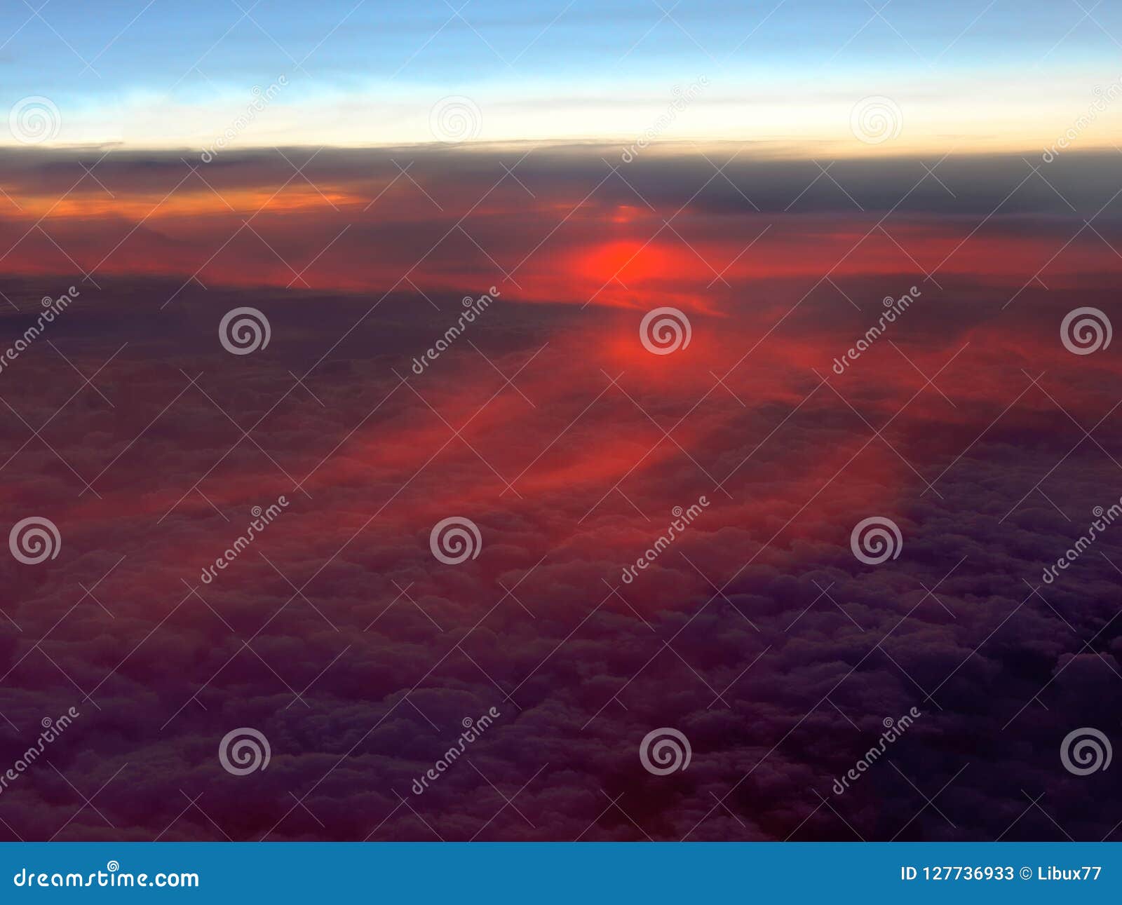 Sunset above clouds stock image. Image of evening, atmosphere - 127736933