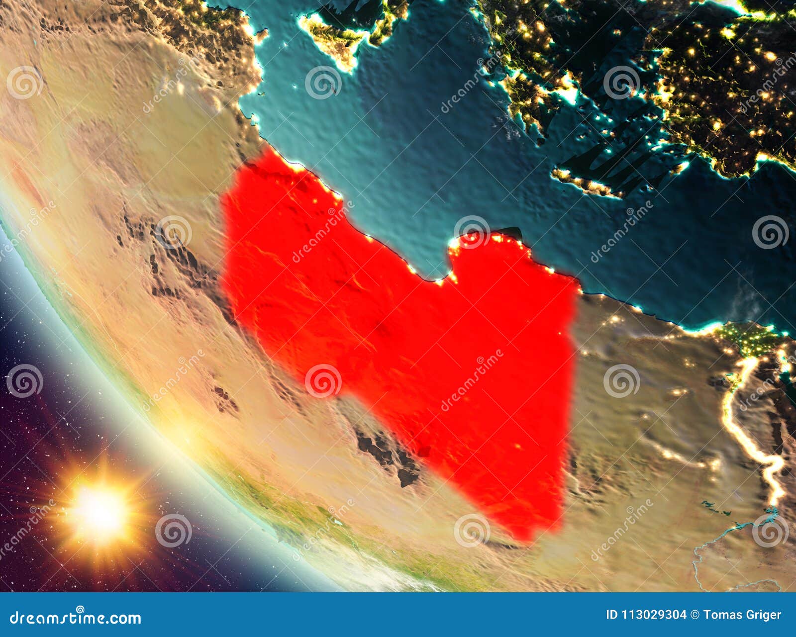 Sunset Above Libya on Earth Stock Illustration - Illustration of ...