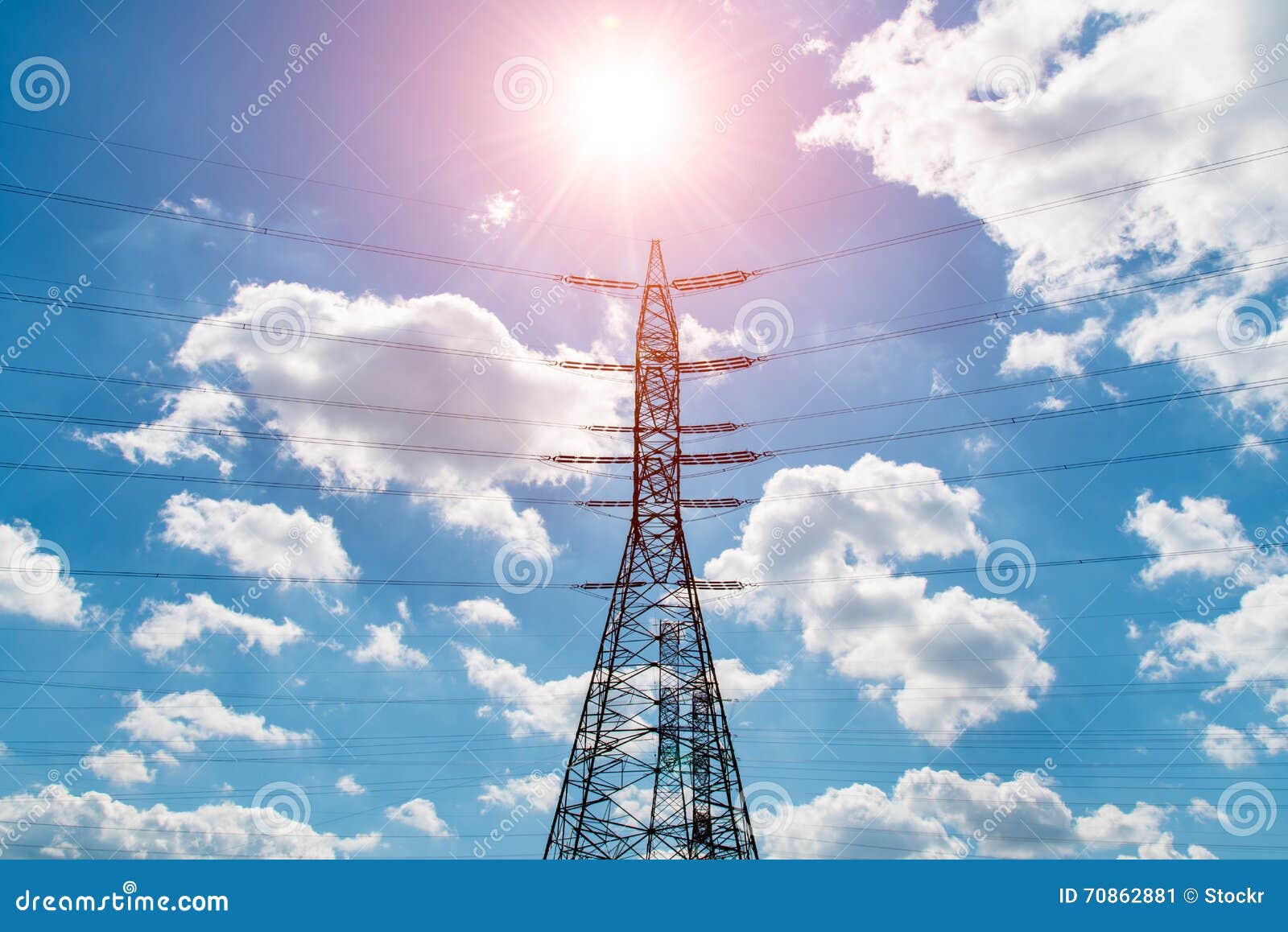 Sunset Above Modern High Powerlines Stock Image - Image of pollution ...