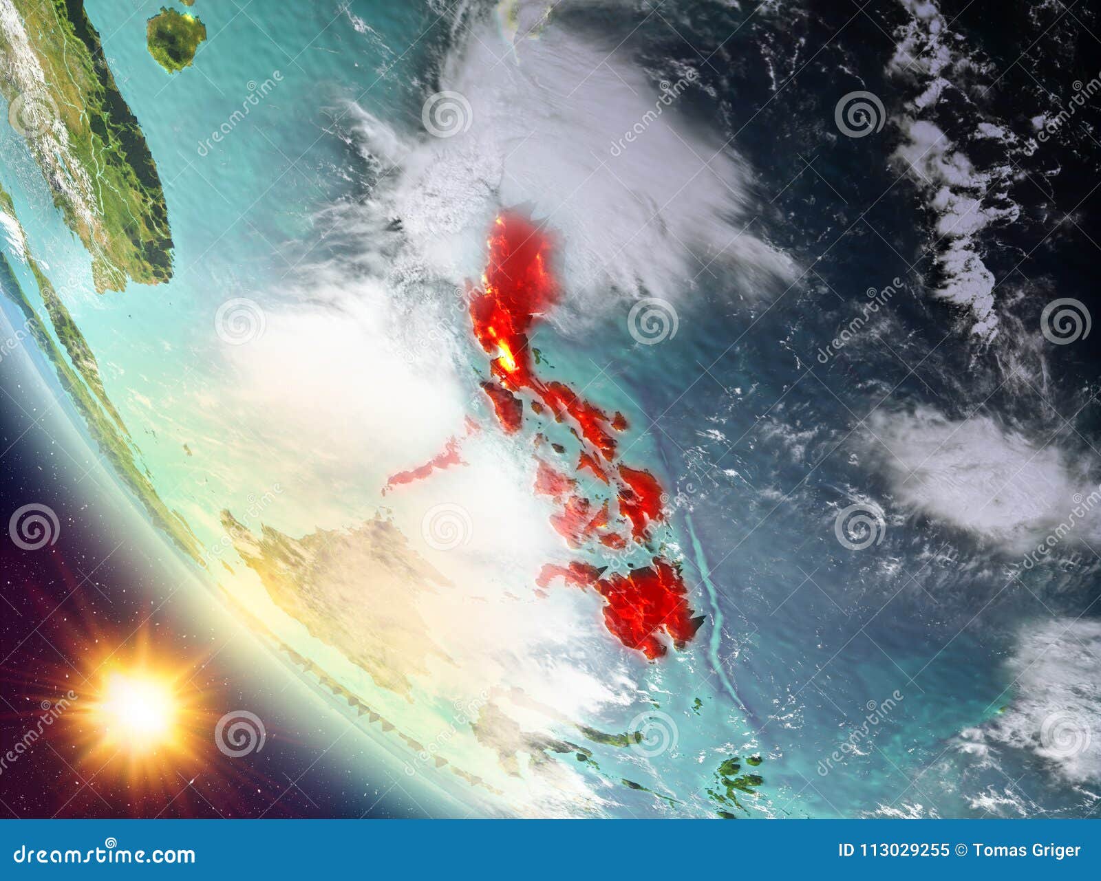 Sunset Above Philippines on Earth Stock Illustration - Illustration of ...
