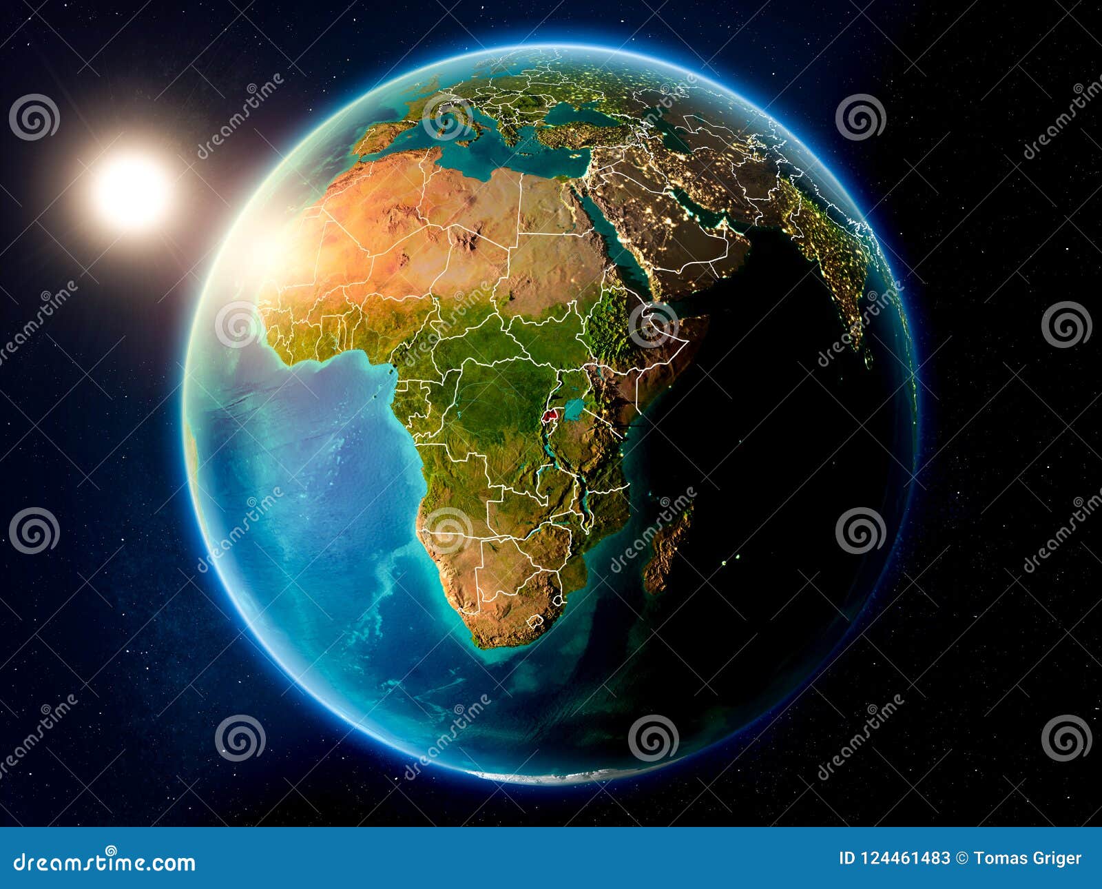 Rwanda with Sunset from Space Stock Image - Image of city, atmosphere ...