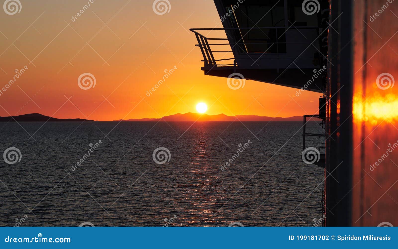 Sunset in Aegean Sea in Greece from the Ferry Boat Stock Photo - Image ...