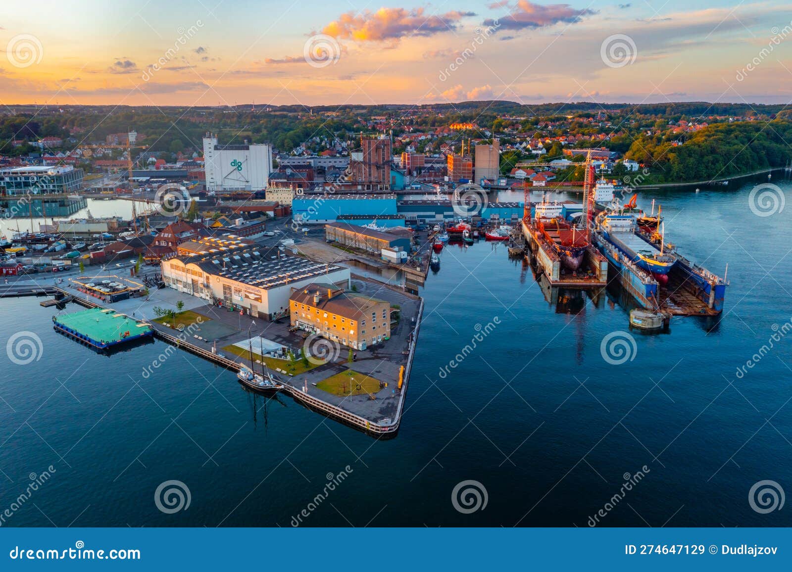Sunset Aerial View of Docks Danish Town Svendborg Stock Image - Image ...