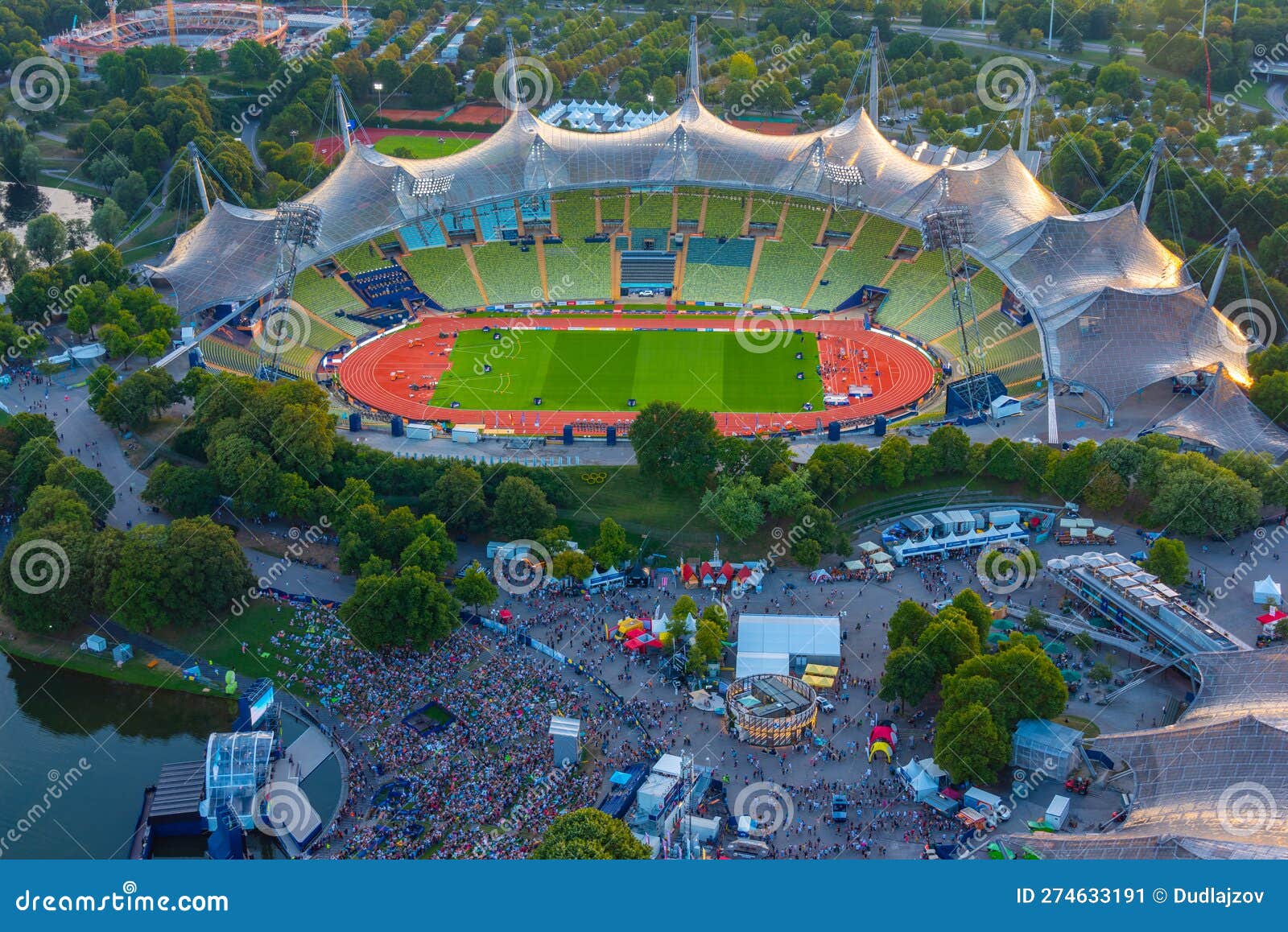 Sunset Aerial View of Olympiapark in German Town Munchen Stock Image ...
