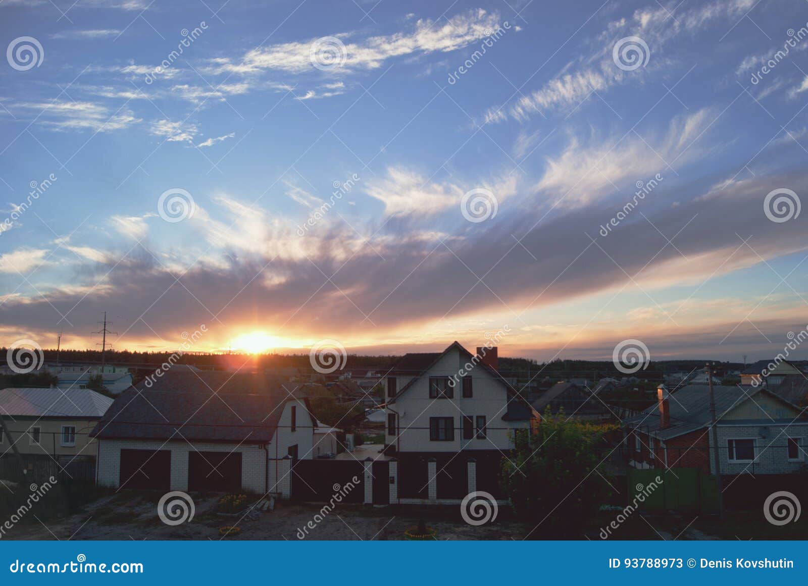 Sunset Against the Background of Beautiful Clouds in the Suburbs Stock ...