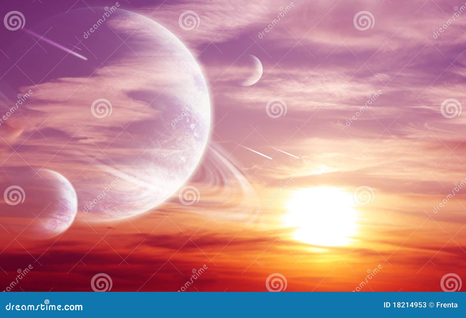 Sunset in alien planet stock illustration. Illustration of nature ...