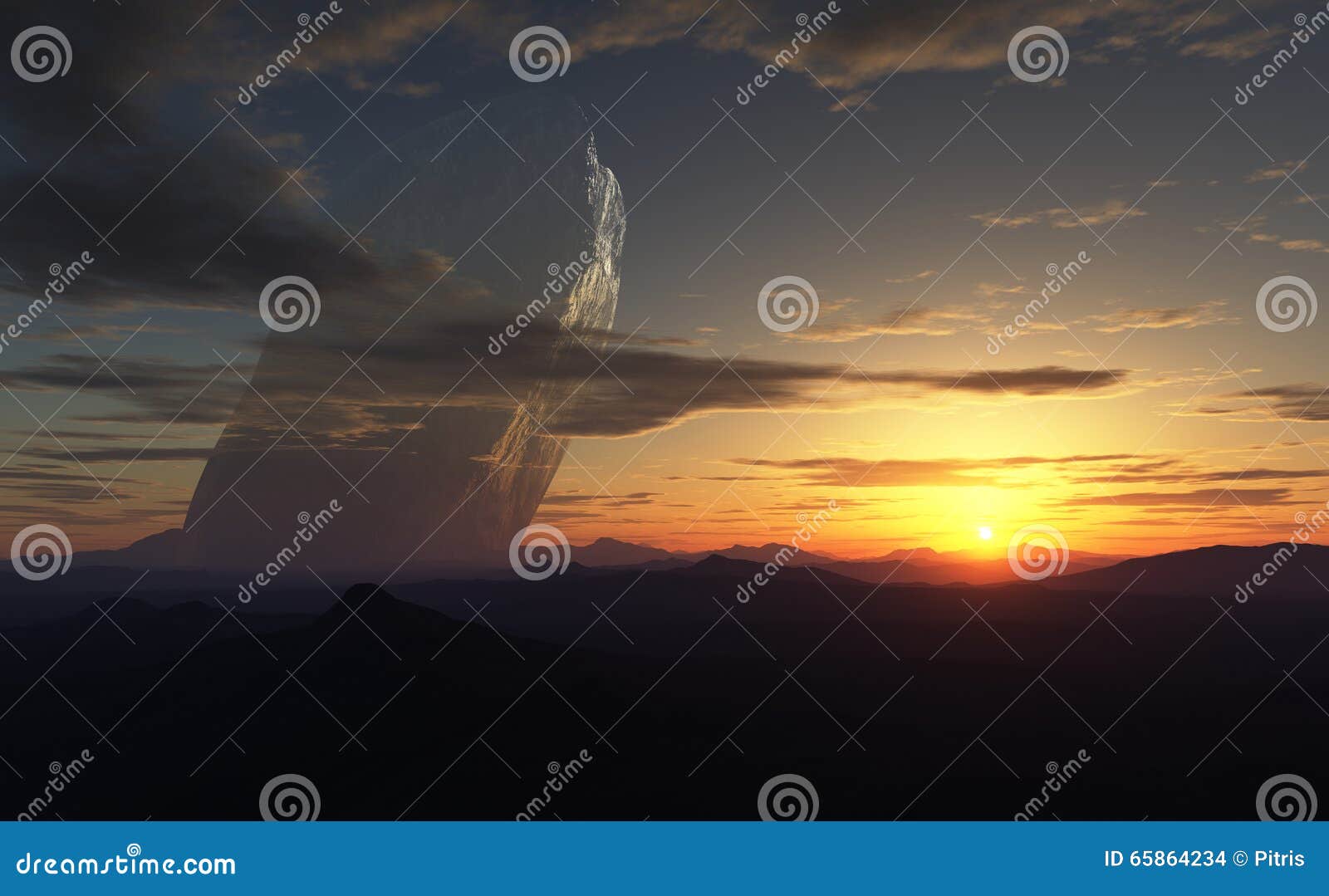 Sunset In Alien Planet And 20km Giant Weathered Asteroid In The ...