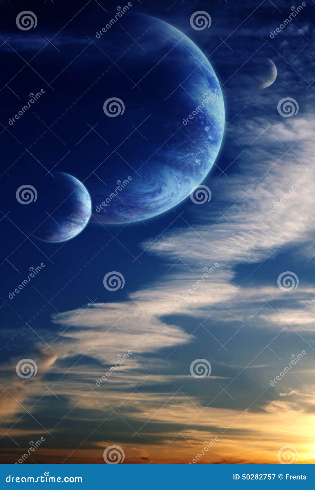 Sunset in alien planet stock illustration. Illustration of blue - 50282757