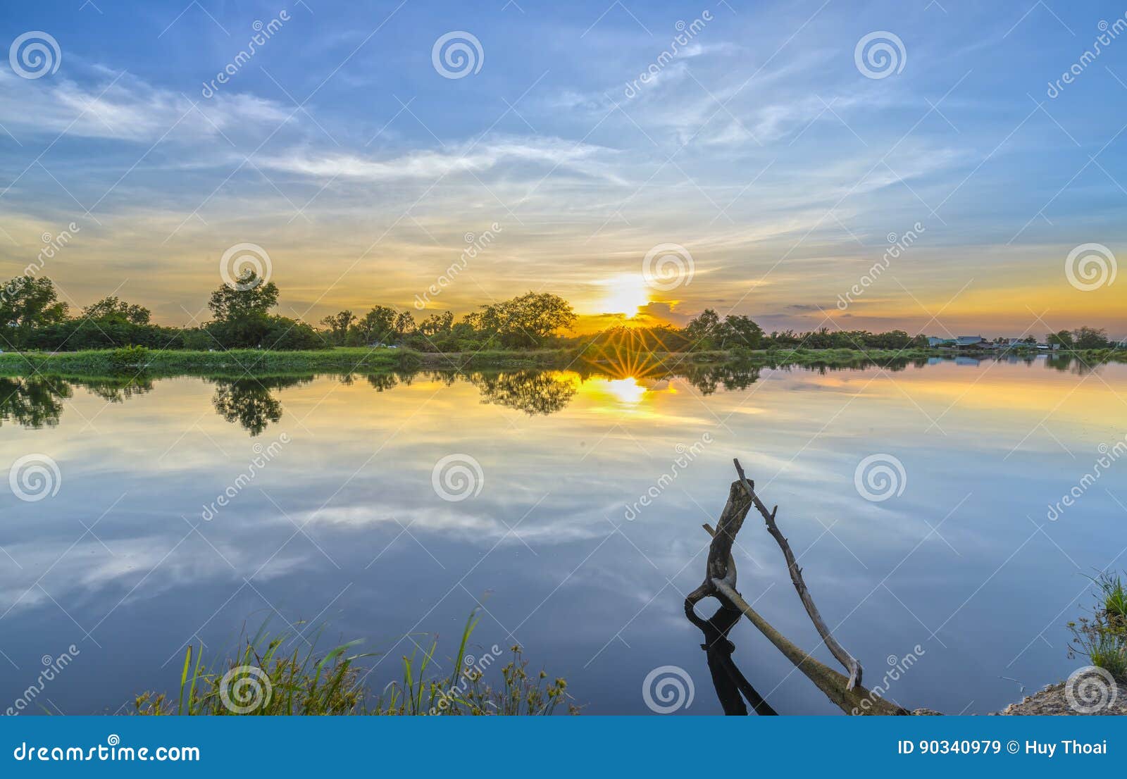 Sunset Along the River As the Sun Down Horizon Stock Image - Image of ...